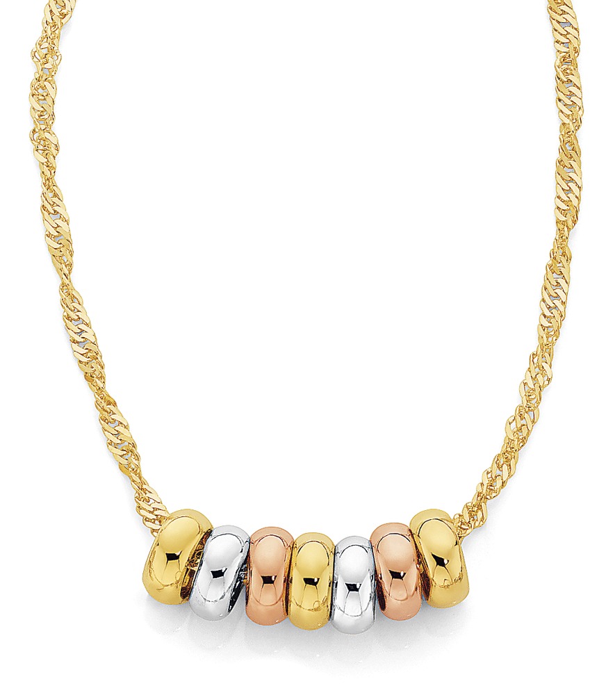 9ct Gold Tri Tone 7 Lucky Rings Necklace - Angus & Coote Catalogue ...